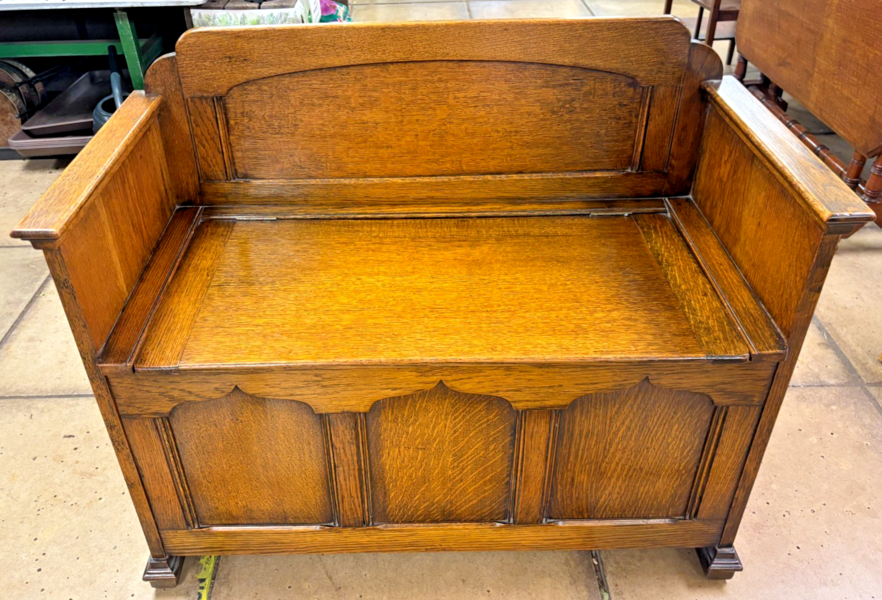 Antique Oak Hall Seat/ Monks Bench With Storage | Vinterior