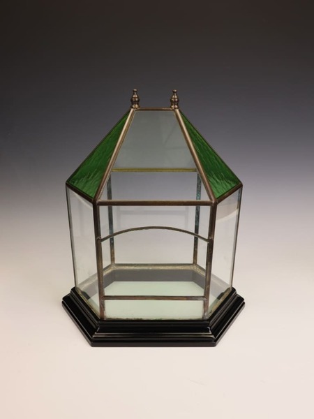 Victorian Brass & Stained Glass Hexagonal Terrarium / Display Case ...