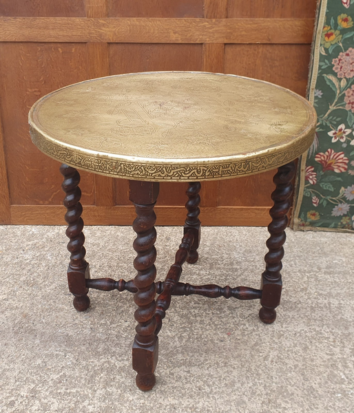 Antique Barley Twist Folding Brass Top Table | Vinterior