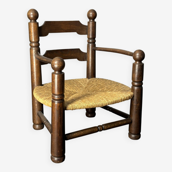 Brutalist French Low Rush Oak Side Armchair By Charles Dudouyt Ca 1940s ...