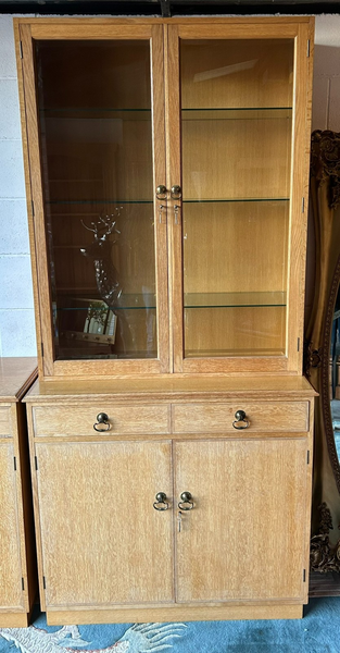 Mid Century Cabinet Maker Made Bespoke Oak Glazed Bookcase Display ...