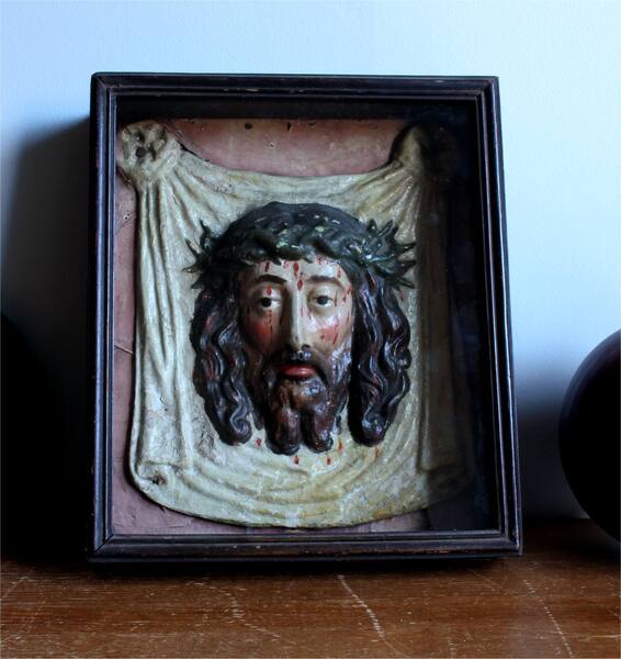 Antique Jesus Christ Veil Of Veronica. Papier Mache Display Case. 1800s ...