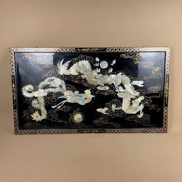 Asian Lacquer Wall Panel Dragon Phoenix Mother Of Pearl Inlay 3d ...