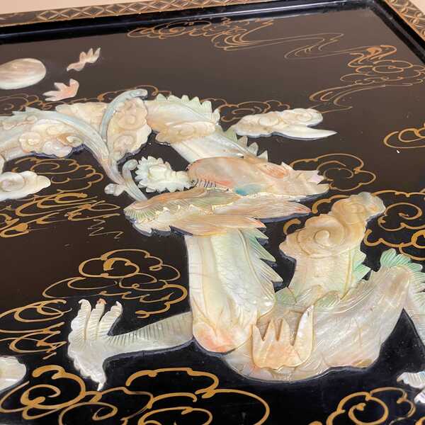 Asian Lacquer Wall Panel Dragon Phoenix Mother Of Pearl Inlay 3d ...