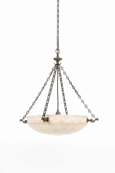 Large Hand Carved Greek Key Alabaster Plafonnier Light | Vinterior