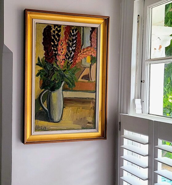 Original Framed Vintage Swedish Impressionist Floral Lupins In Jug ...