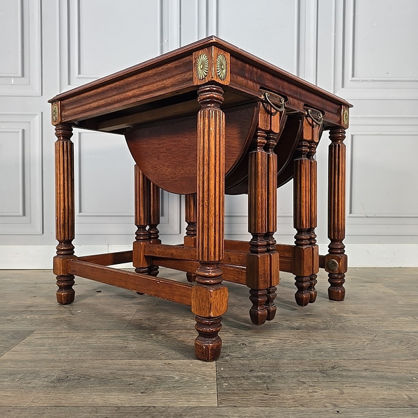 Vintage Italian Nesting Tables Drop Leaf Turned & Fluted Inlaid Brass ...