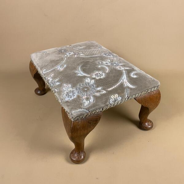 Vintage Retro Velvet Stool Wood Legs Cottage Furniture Rectangle ...