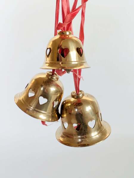 Set Of 3 Vintage Scandinavian Brass Bells: Heart Cut Out Design, 1980s ...