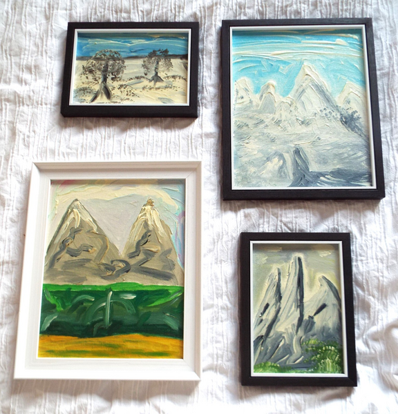 Set Of 4 New Original Abstract Framed Paintings Mountain Landscapes ...