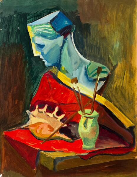 Guy Nicodstill Life With Shell And Bust French Modernist Gouache ...