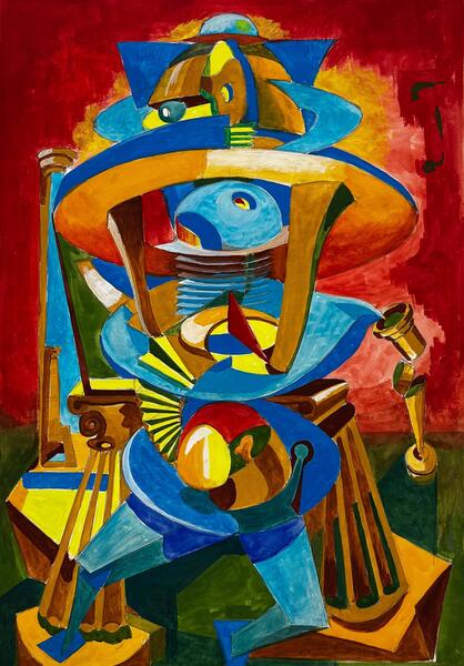 Guy Nicodcubist Gouache French Abstract Figure With Geometric Shapes ...