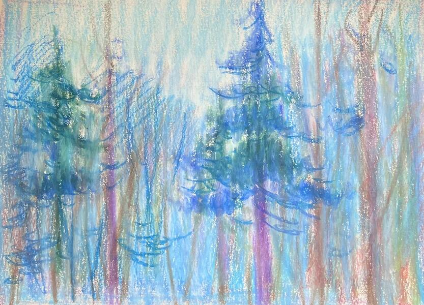 Akos Biro20th Century French Expressionist Tall Pine Tress In Moonlight ...