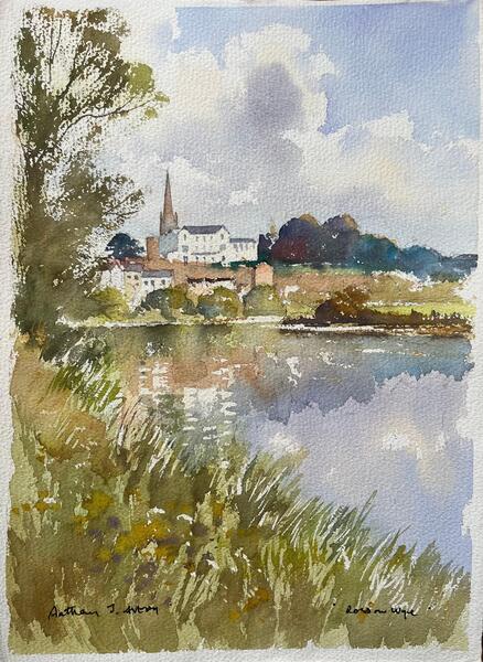 Anthony Averybritish Watercolor Of Ross On Wye Riverside Scene With ...