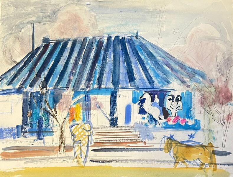 édouard Righetti (1924 2001)ice Cream Shop With Animal Figures And Blue ...