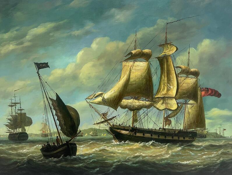 English Marine Oil Classic English Marine Oil Painting Tall Sailing ...