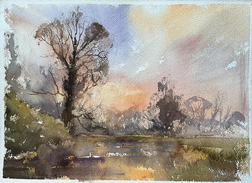 Anthony Avery British Impressionist Watercolor Of A Tranquil Sunset ...