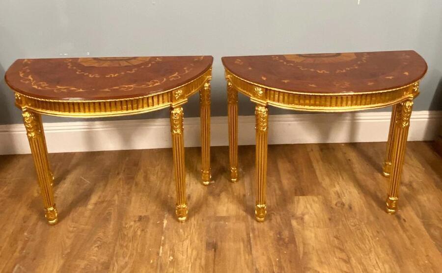 Pair Adams Console Tables Regency Demi Lune Hall Table Gilt | Vinterior