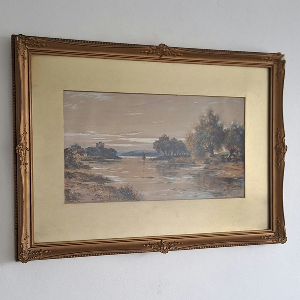 Original Watercolor Painting Frank Parsons Riverside Scene Antique ...