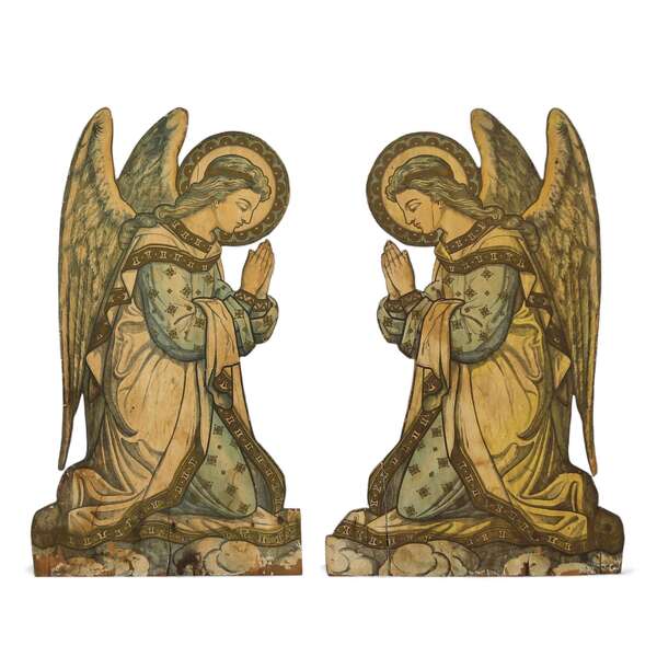 Pair Of Early 20th Century French Angel Panels With Original Paper ...
