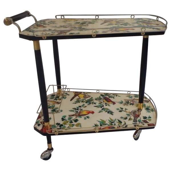 1950thies Bar Cart On 3 Wheels With Beautiful Birds On The Shelf's ...