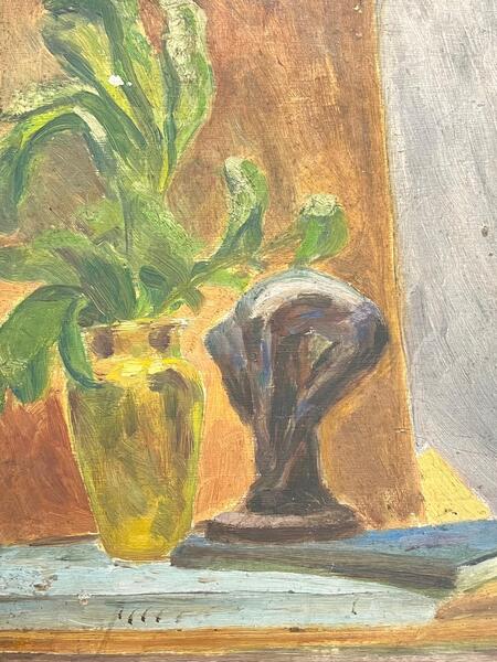 Simone Forge Still Life With Vibrant Green Foliage In Yellow Glass Vase ...