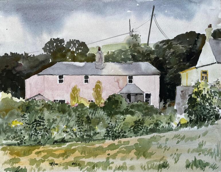 Anthony Herbert Bude Cornwall Pink House Landscape With Trees And ...