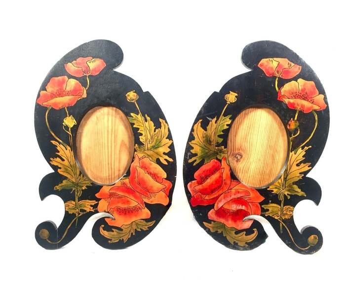 Antique Pair Of Matching Wooden Hand Painted Photo Frames / Poppy ...