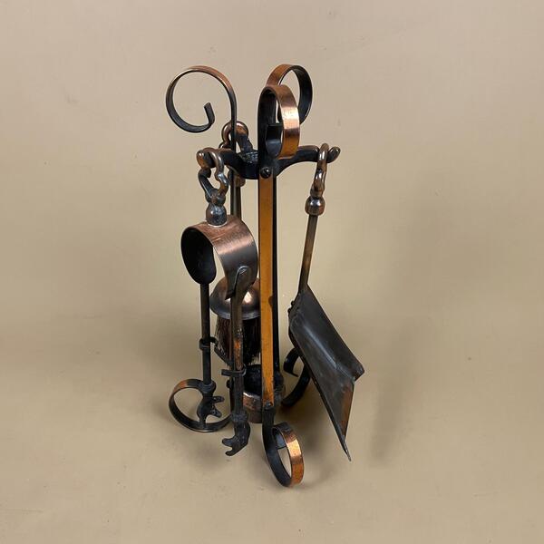 Antique Copper Metal Fireside Tools Stand Vintage Companion Set ...