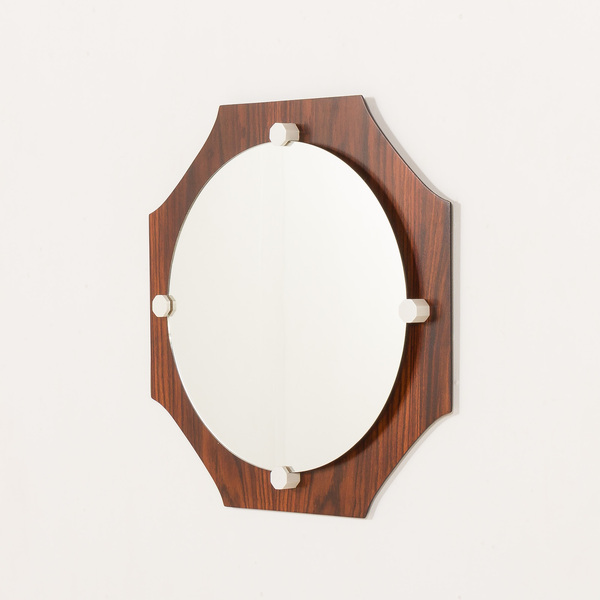 Mid Century Rosewood Octagonal Space Age Mirror, Italy 1970s | Vinterior