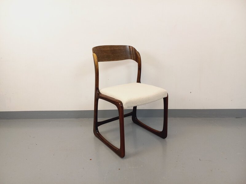 Baumann Sleigh Chair In Wood And White Bouclé Fabric | Vinterior