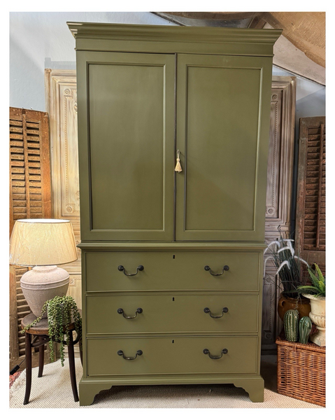 Antique Painted Victorian Linen Press With Key Dibber By Farrow And ...