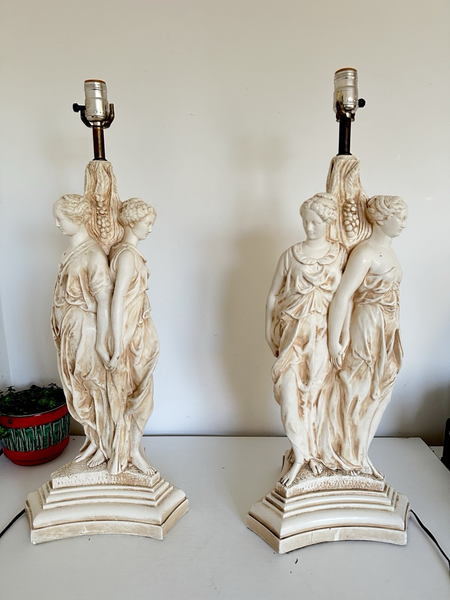 Pair Vintage Three Graces Baroque Style Table Lamps Classical 69cm Tall ...