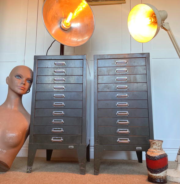 Vintage Industrial Metal 10 Drawer Filing Cabinets Stor | Vinterior