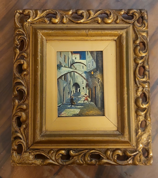 Small Antique Oil Painting On Panel Signed E.Guidi, Frame | Vinterior