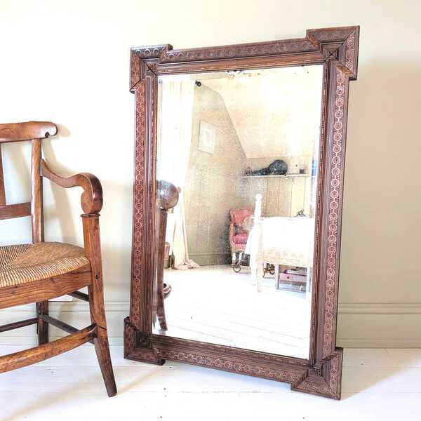 An Antique French Carved Oak Over Mantel Mirror Antique Wood Framed ...