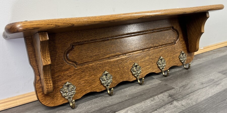 French Vintage Style Coat Rack Oak 5 Hooks Ornate Wall Shelf Coat Lot ...