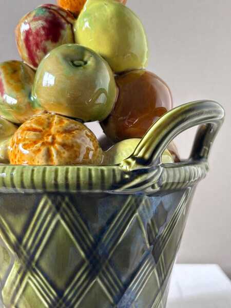 Holkham Pottery Fruit Basket Elaine Goddard Design Green Glazed Ceramic ...