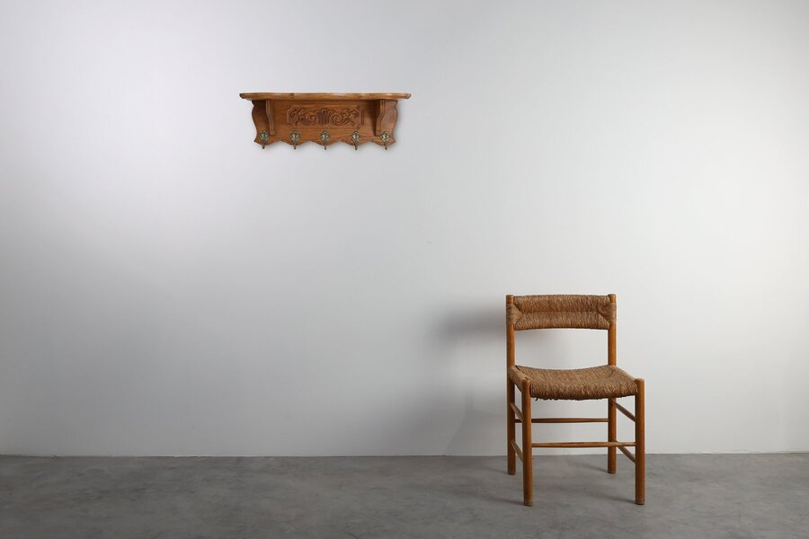 Mid Century Belgian Oak Wall Mounted Coat Rack In The Style Of Bruegel ...