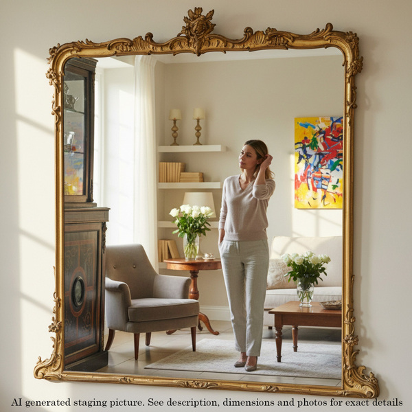 Antique Very Large 19th Century Gilt Floor Overmantle Wall Mirror High ...