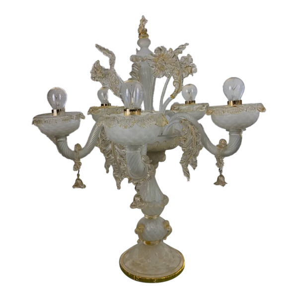 Murano Glass White And Gold Table Lamp With Flowers And Leaves | Vinterior