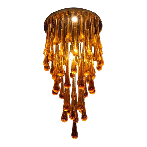 Contemporary Amber And Transparent Gold Murano Glass “Big Drops” Flush ...
