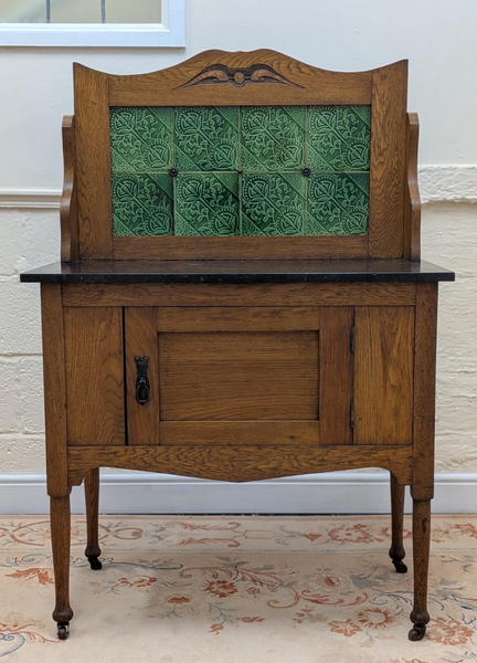 Arts & Crafts Golden Oak Marble Top Tile Back Country Cottage Wash ...