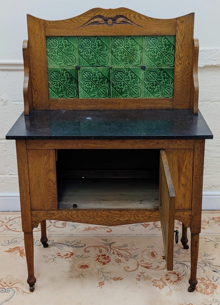 Arts & Crafts Golden Oak Marble Top Tile Back Country Cottage Wash ...