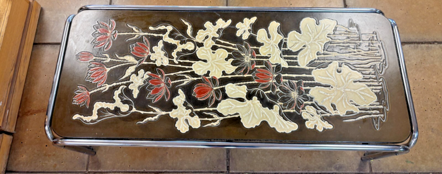 1970's Chrome & Floral Laminated Coffee Table | Vinterior