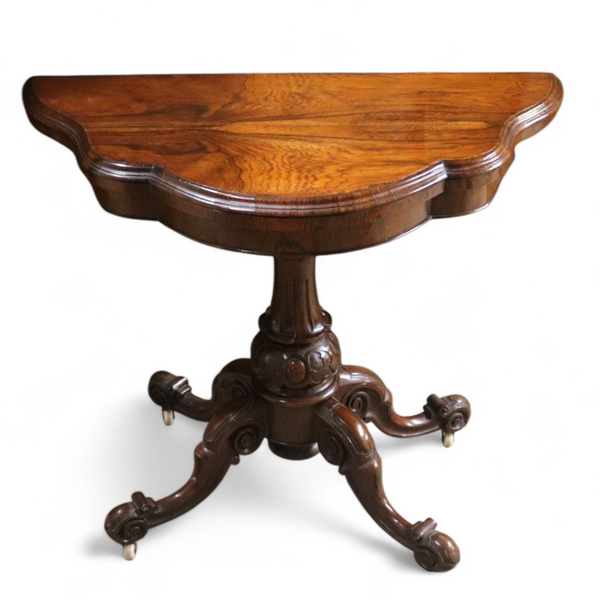 Victorian Antique Rosewood Card Table 19thc Fold Over Swivel Games Table | Vinterior