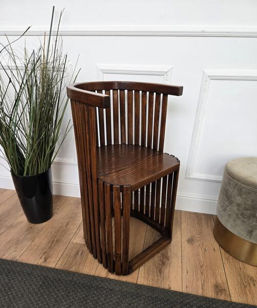 Mid Century Modern Italian Barrel Walnut Wood Side Lounge Chair | Vinterior