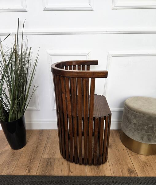 Mid Century Modern Italian Barrel Walnut Wood Side Lounge Chair | Vinterior