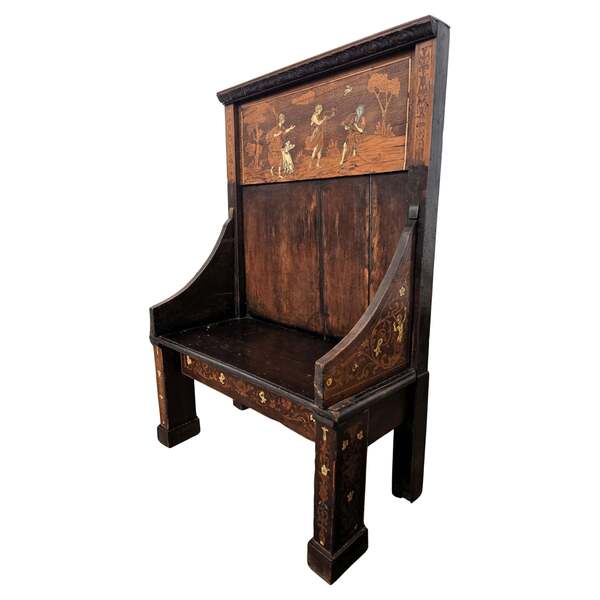 Antique Italian Primitive Rustic Country Marquetry Inlay Wooden Bench ...