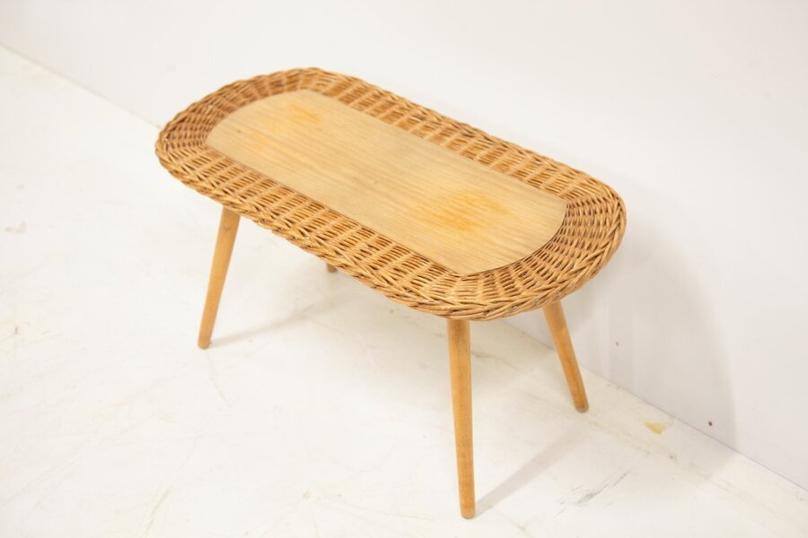 Mid Century Wicker Set Of Stool, Mirror And Coat Hanger, Former ...